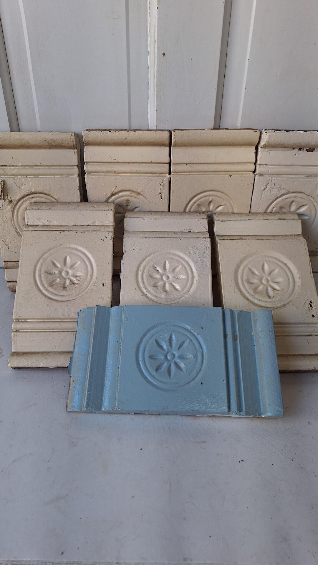 Set of Eight Plinth Block, Carved Accent, Salvaged Wood, Reclaimed Wood ...