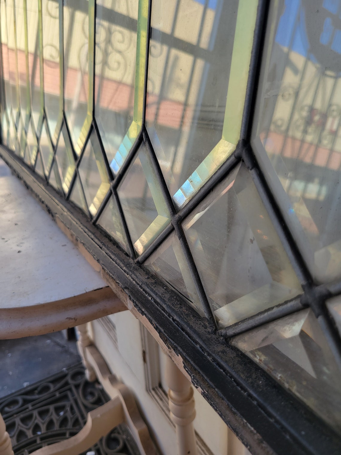 Beveled Leaded Glass Transom in Reclaimed Wood Frame Vintage - Etsy