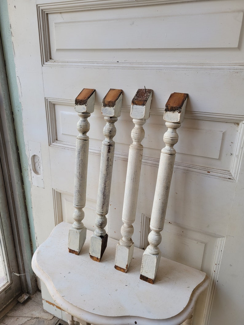4 Antique Spindles, White Spindles, Vintage Spindles, Candlestick Base ...