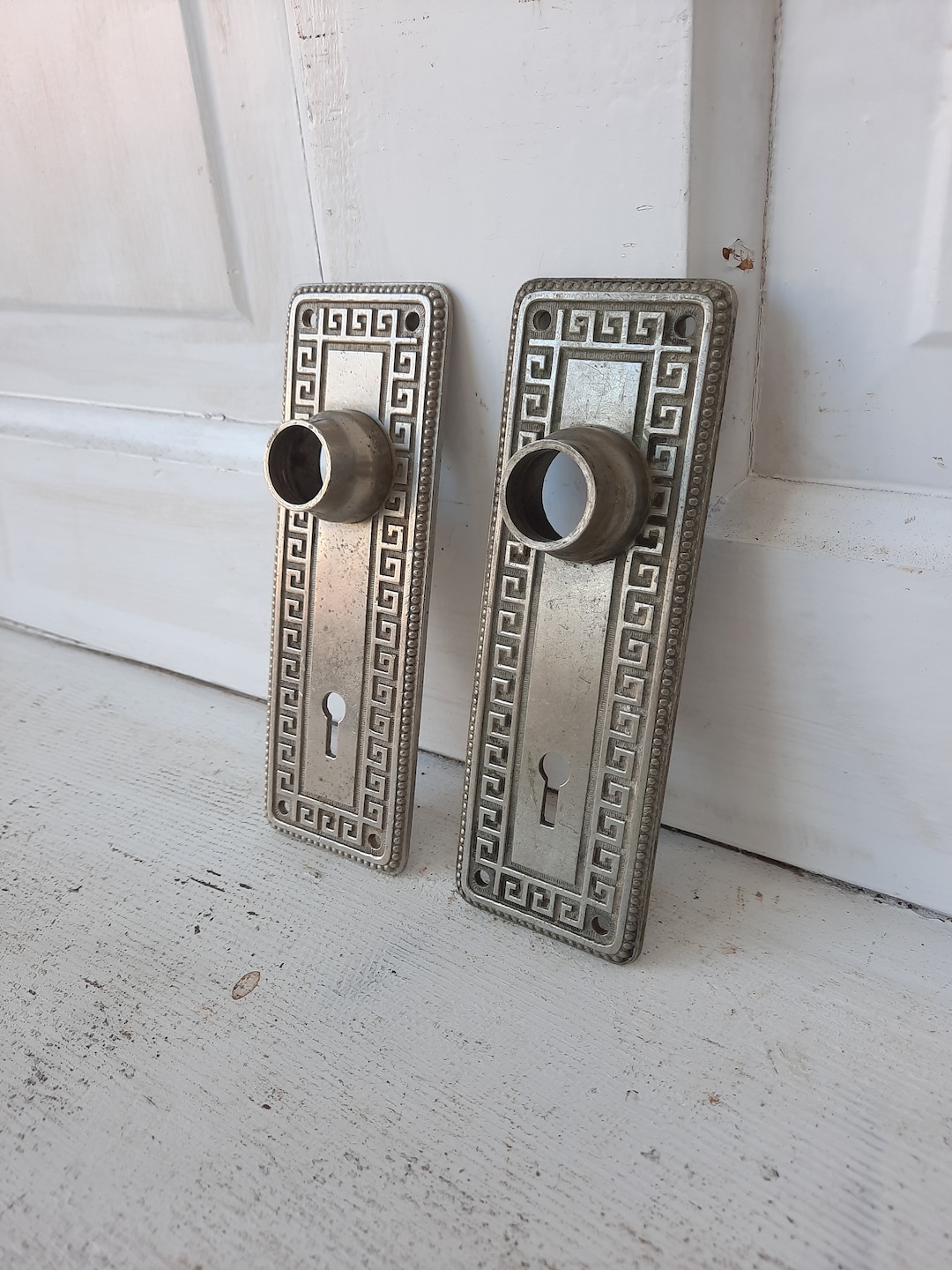 Yale Silver Antique Door Plate Set, Antique Silver Door Plates and ...