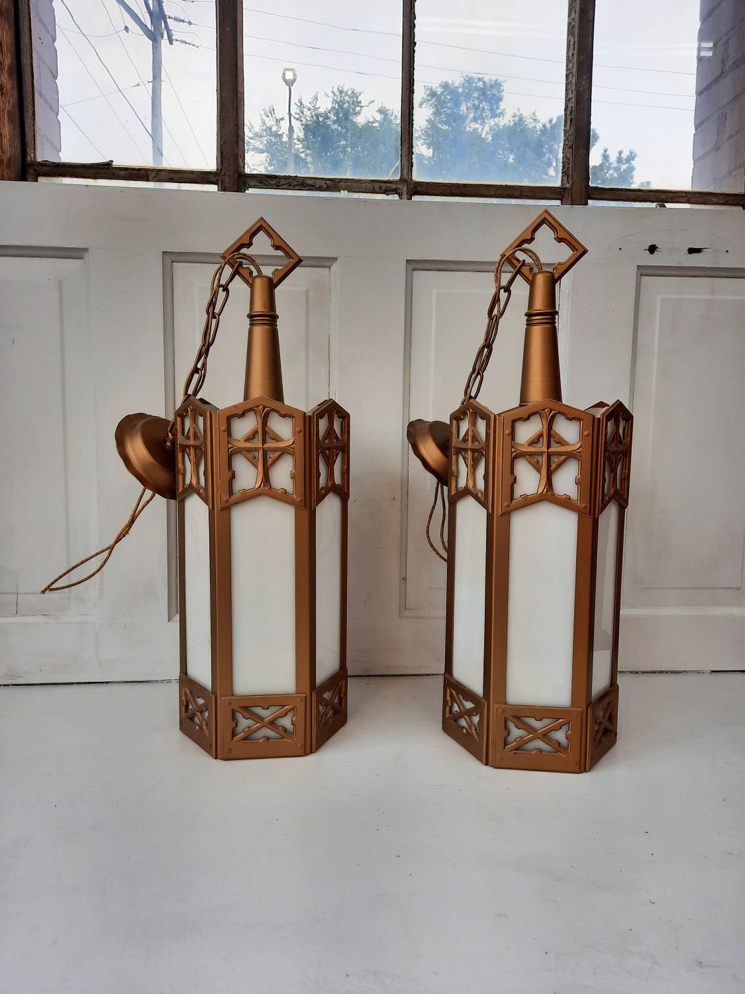 Pair of Small Church Pendant Lights, Vintage Gothic Style Light From ...