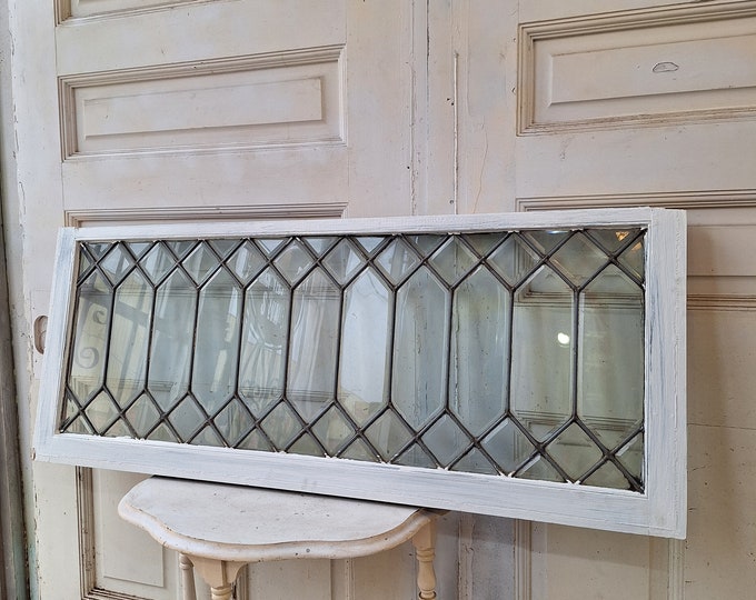 Beveled Leaded Glass Transom in Reclaimed Wood Frame, Vintage Leaded ...