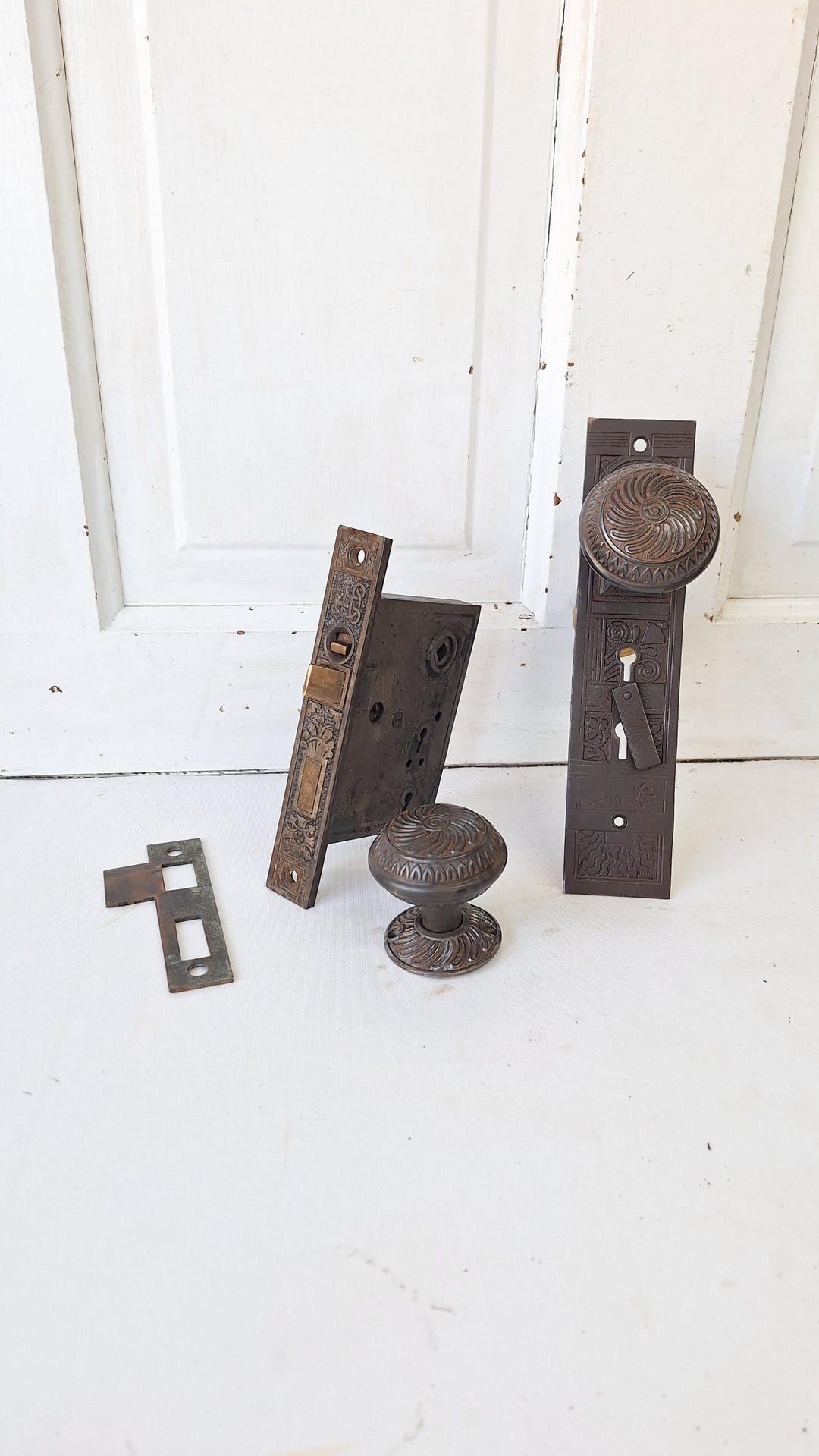 Ornate Iron Doorknob Set: Antique Door Mortise Lock Knobs and Plates - Etsy