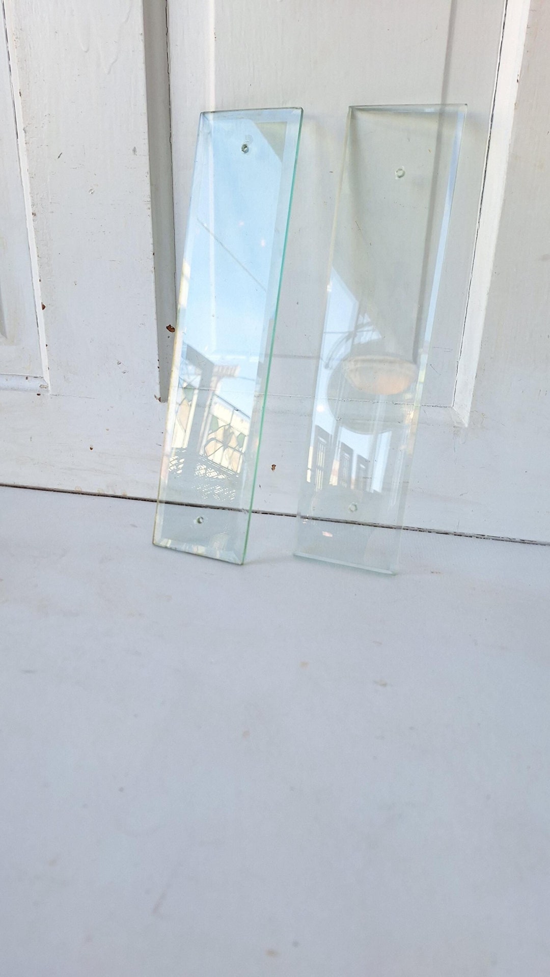 3 X 12 Pair of Beveled Glass Push Plates, Swinging Door Plates, Clear ...