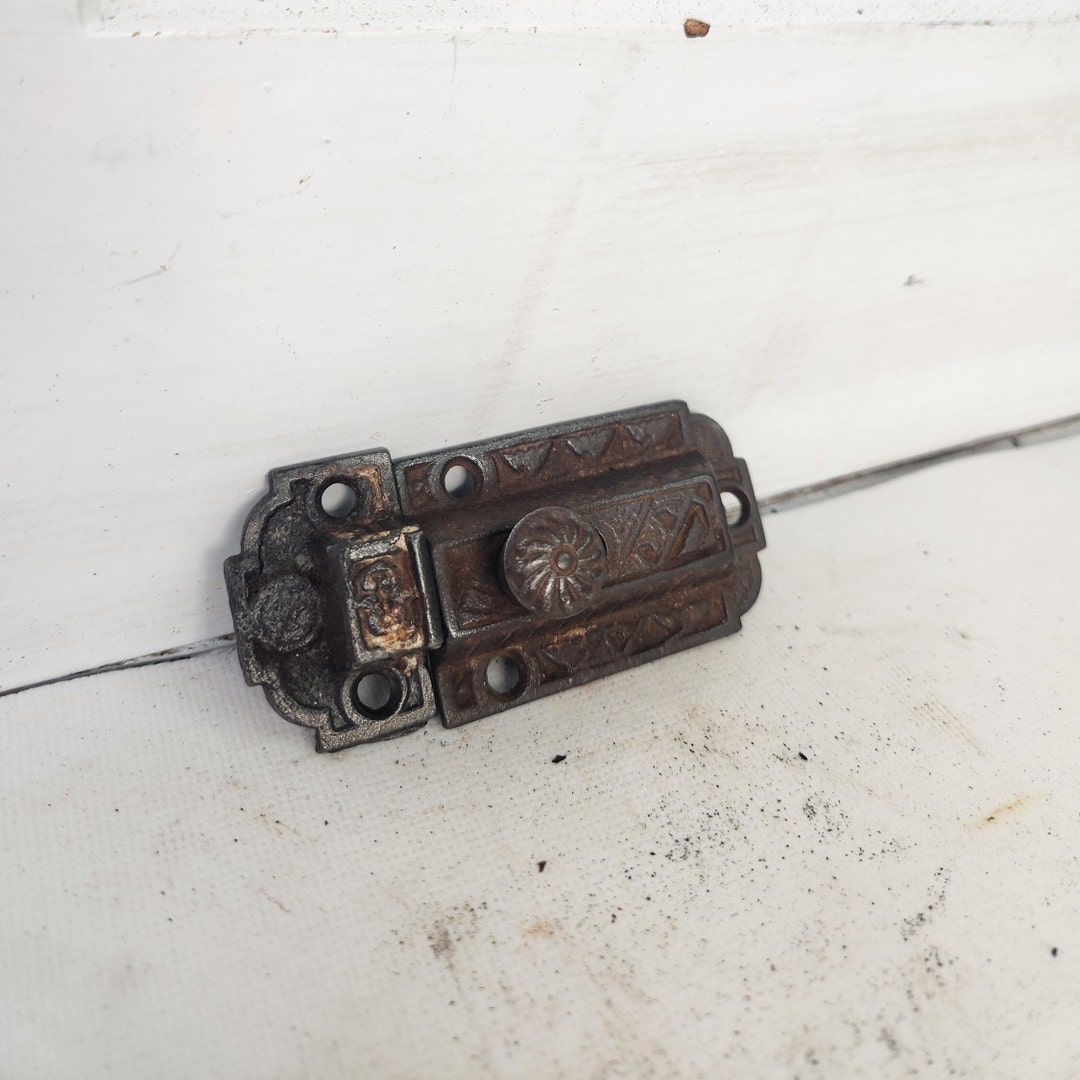 Fancy Cupboard Latch Slide Handle, Cast Iron and Brass Lock, Eastlake ...