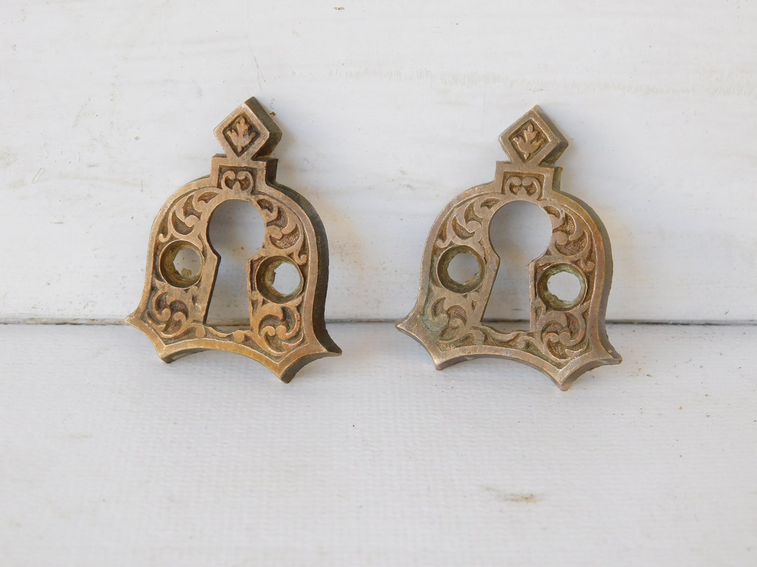 Two Eastlake Escutcheons, Antique Brass Keyhole, Ornate Escutcheons ...