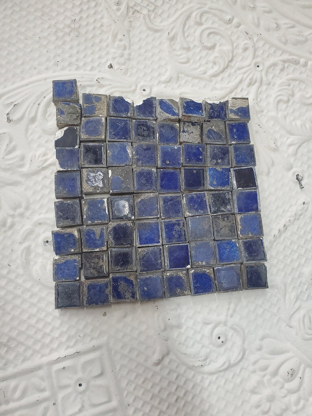 65 Small Blue Tiles, Small Antique Tiles, Fireplace Hearth, Reclaimed ...