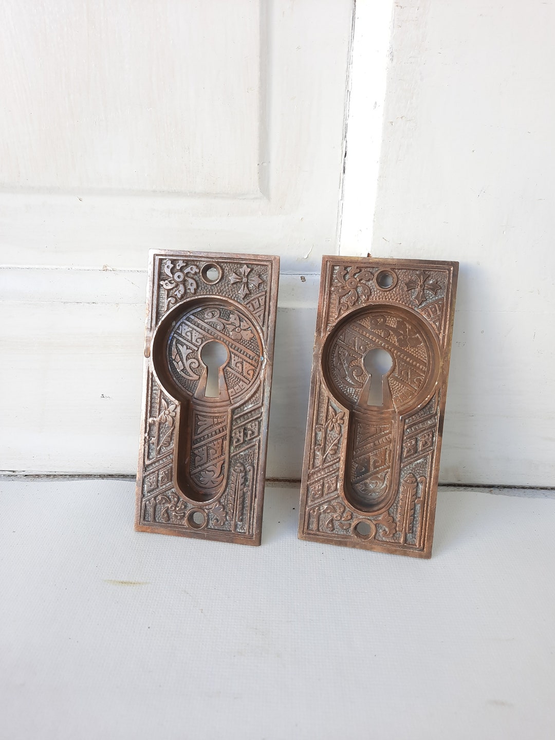 Eastlake Bronze Pair of Pocket Door Pulls, Pocket Door Handles, Pocket ...