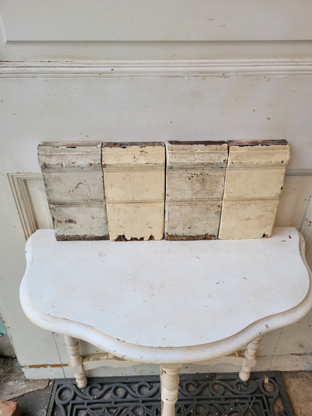 4 Carved Plinth Blocks, Salvaged Wood Accent, Reclaimed Wood Corner ...