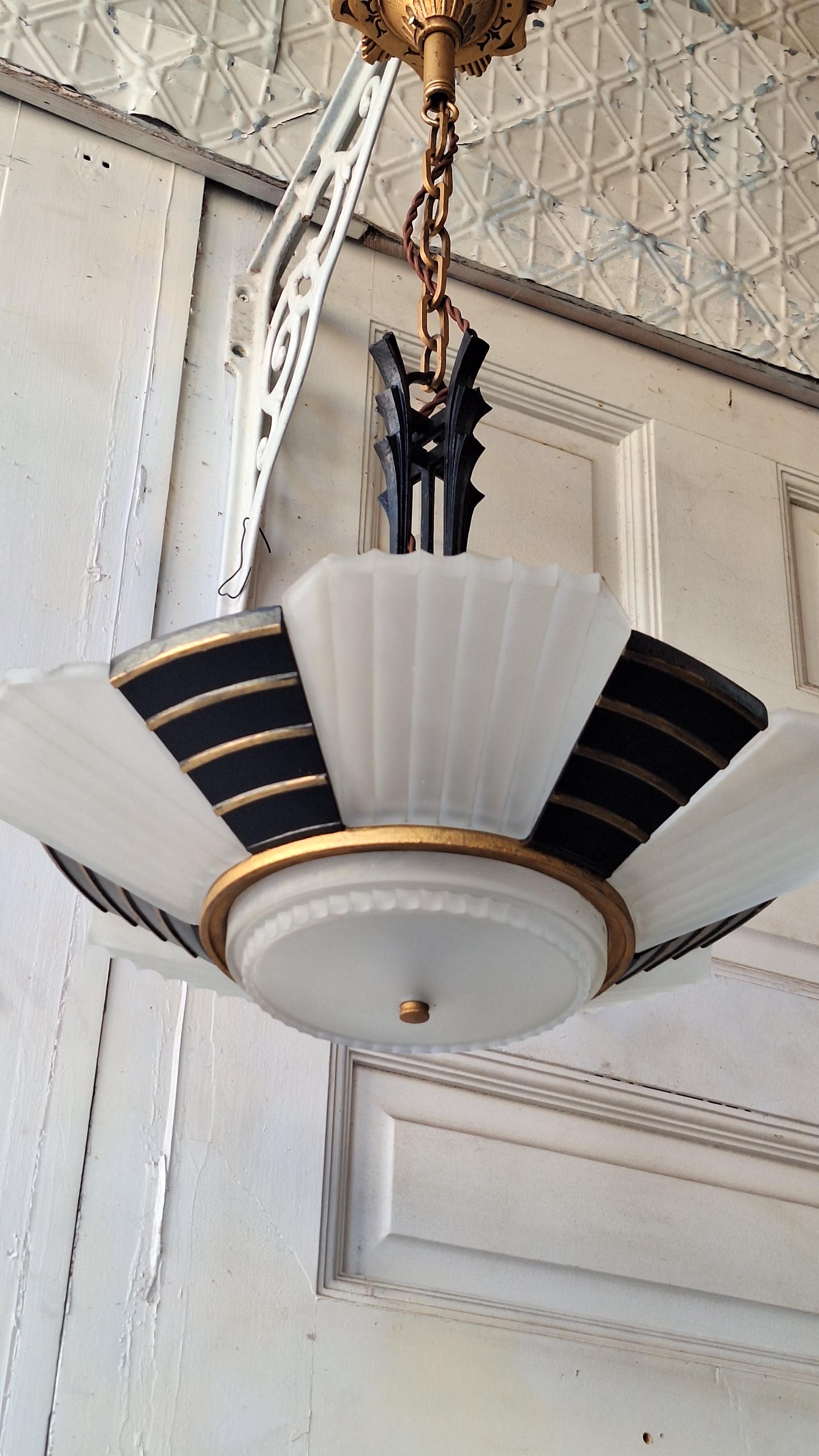 Streamline Deco Slip Shade Light, Vintage Black and Gold Frosted Glass ...