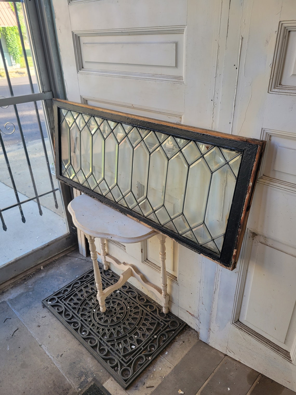 Beveled Leaded Glass Transom in Reclaimed Wood Frame Vintage - Etsy