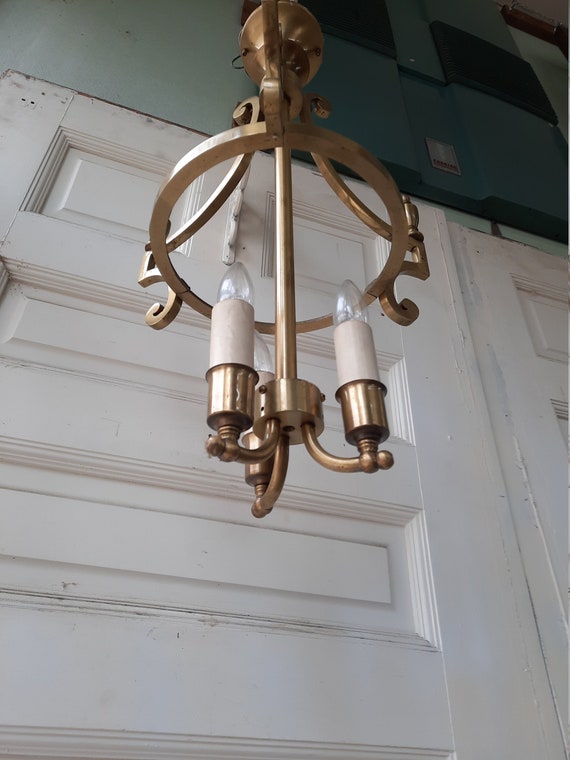 MCM Brass Chandelier Mid Century Chandelier Wrought Brass - Etsy