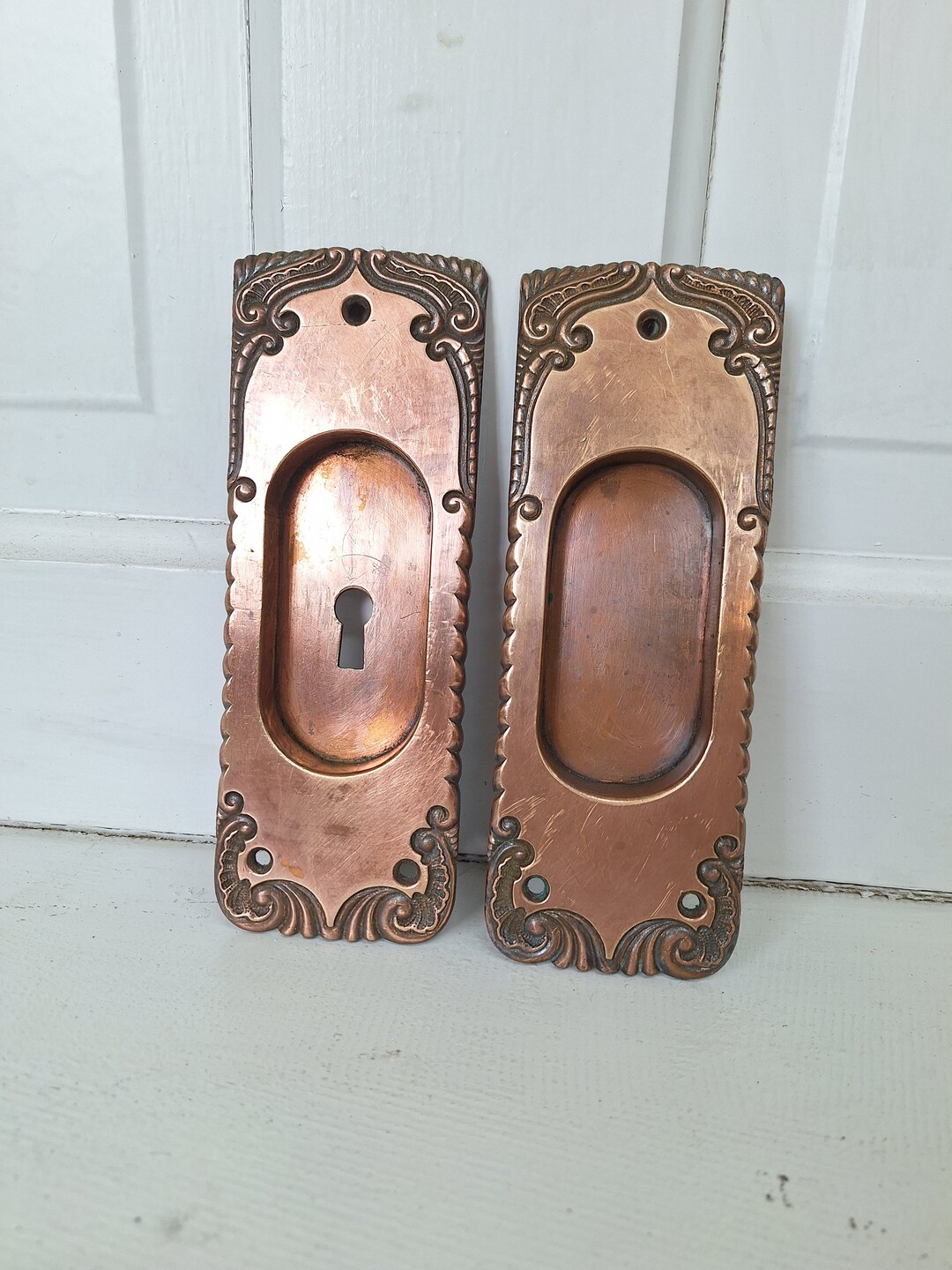 Ornate Bronze Pair of Pocket Door Pulls, Pocket Door Handles, Pocket ...