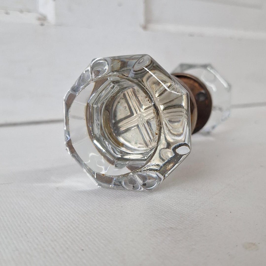 Wide Shank Antique Glass Knobs With Etched Cross Center, Antique Glass ...