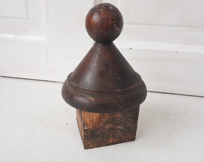 Turned Newel Post Finial Top, Antique Carved Wood Ball Finial, Ball ...