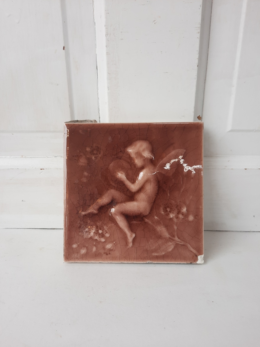 6 X 6 Victorian Angel Tile, Antique Fireplace Tile, Glazed Ceramic ...