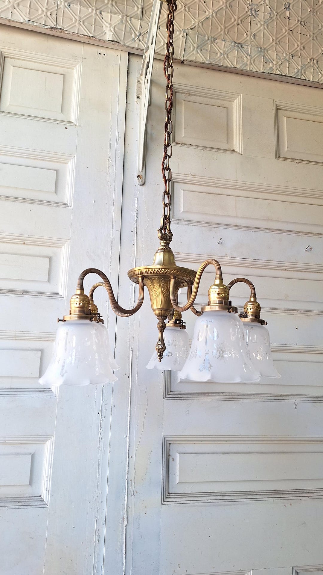 Williamson Brand Antique Chandelier With Rainbow Iridescent Shades ...