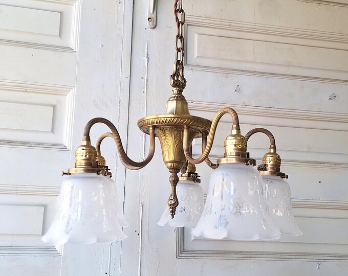 Williamson Brand Antique Chandelier With Rainbow Iridescent Shades ...