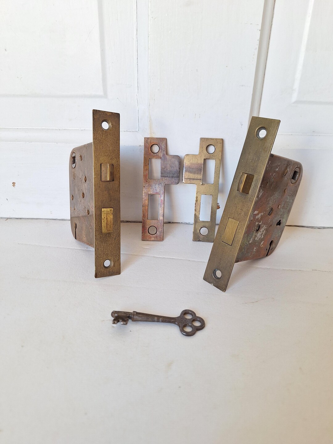 Two Antique Mortise Locks With Skeleton Key, Antique Keyed Door Lock ...