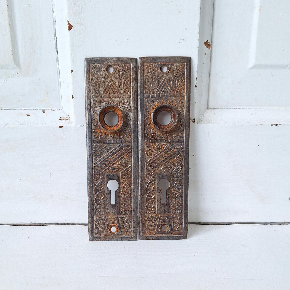 Eastlake Cast Iron Backplates: Antique Ceylon Pattern Escutcheons - Etsy