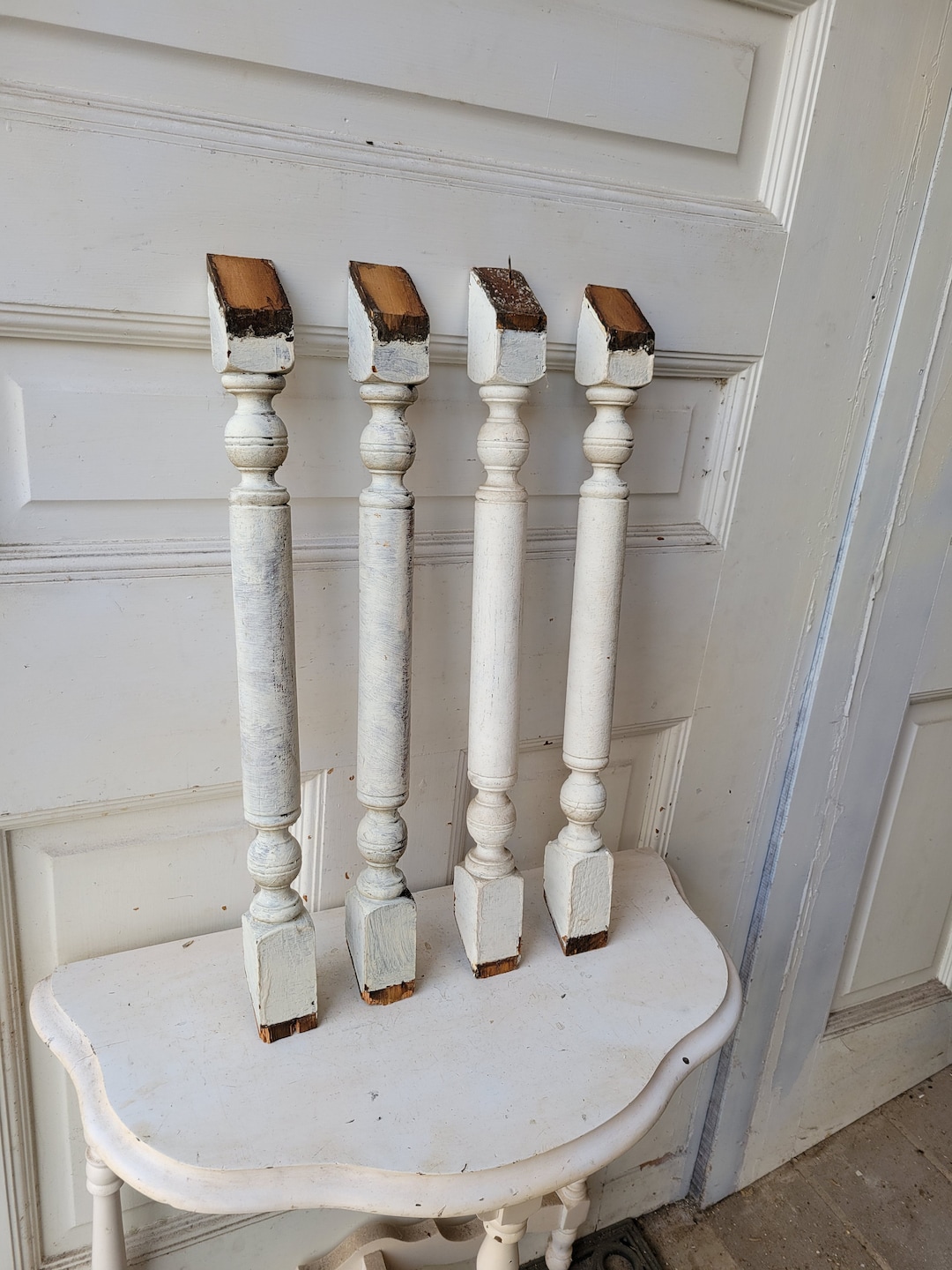 4 Antique Spindles, White Spindles, Vintage Spindles, Candlestick Base ...