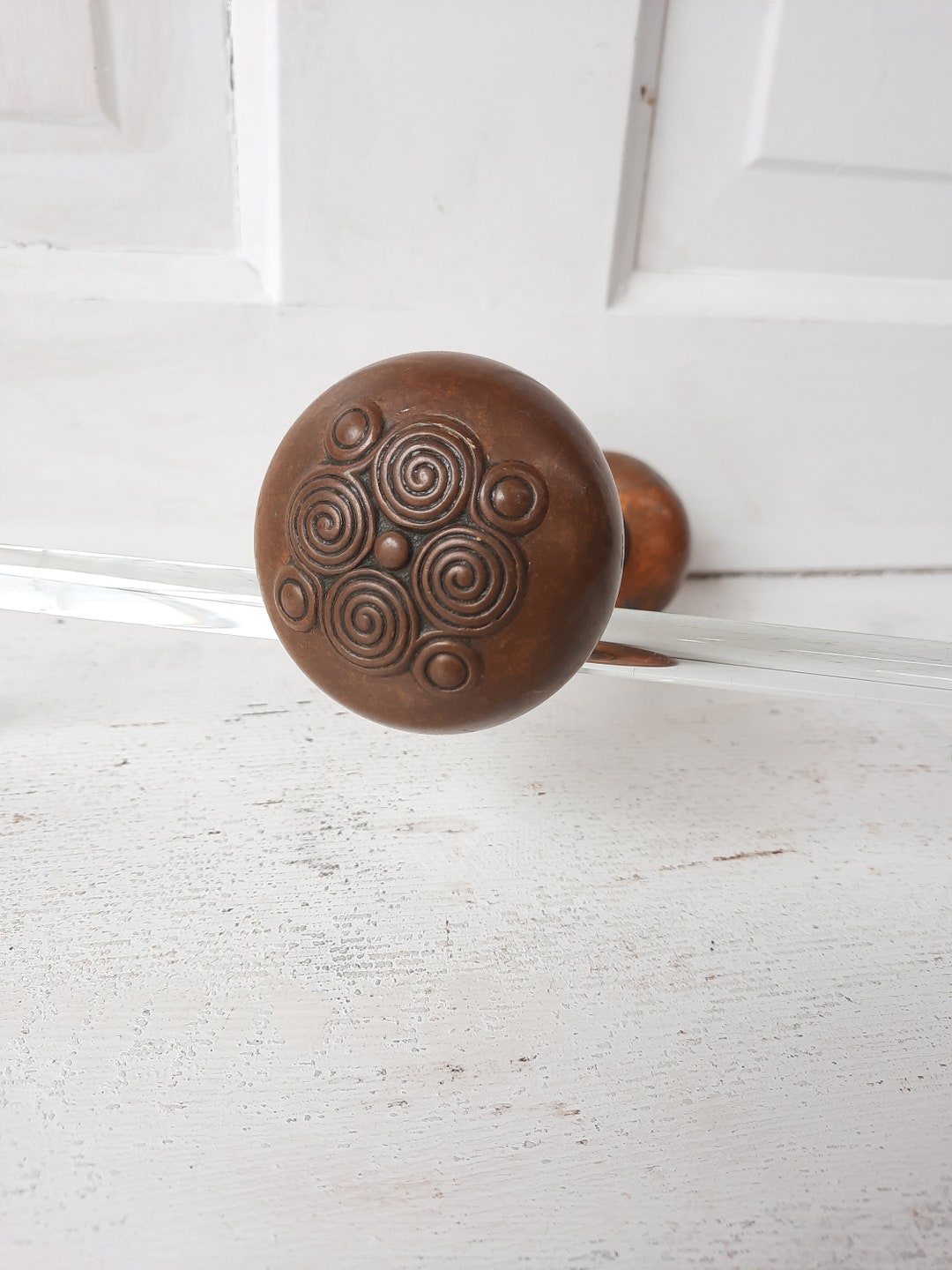 Norwalk Spiral Pattern Doorknob Set With Large Entry Knob, Antique Swirl Design Bronze Door Knob ...