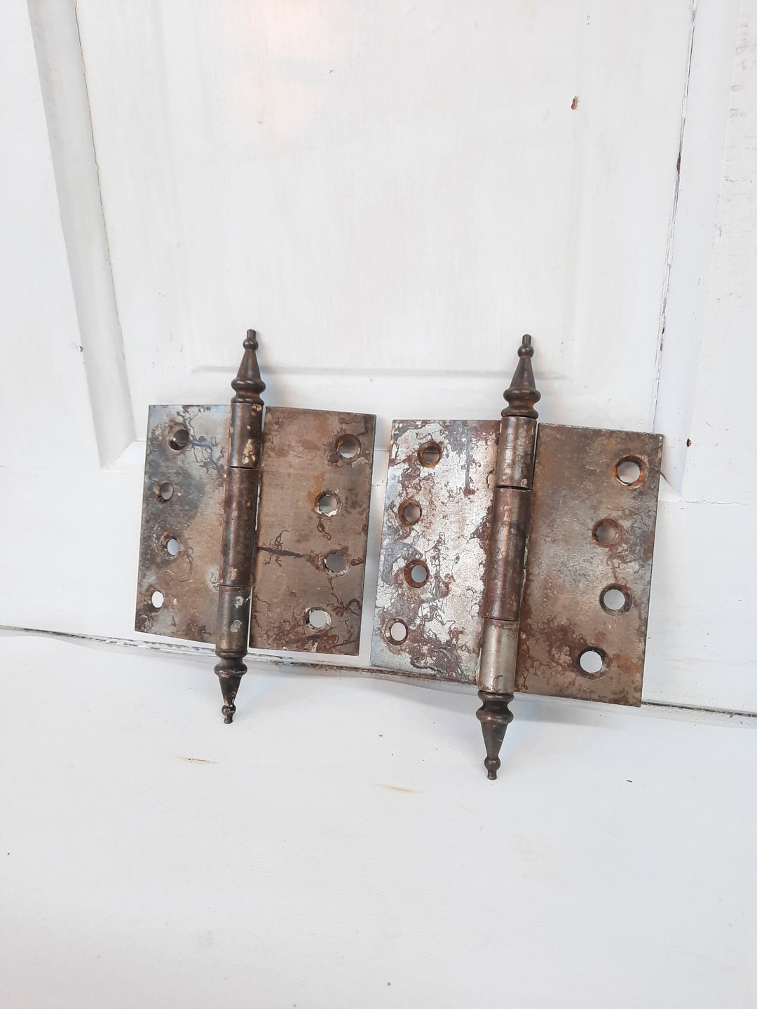 4" Pair of Steeple Tip Antique Hinges, Vintage Large Door Hinges or ...