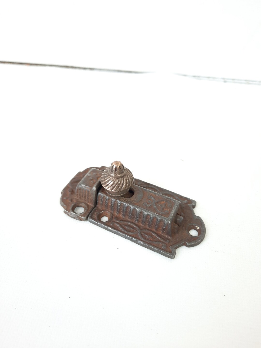 Fancy Cupboard Latch Slide Handle, Cast Iron and Brass Lock, Eastlake ...