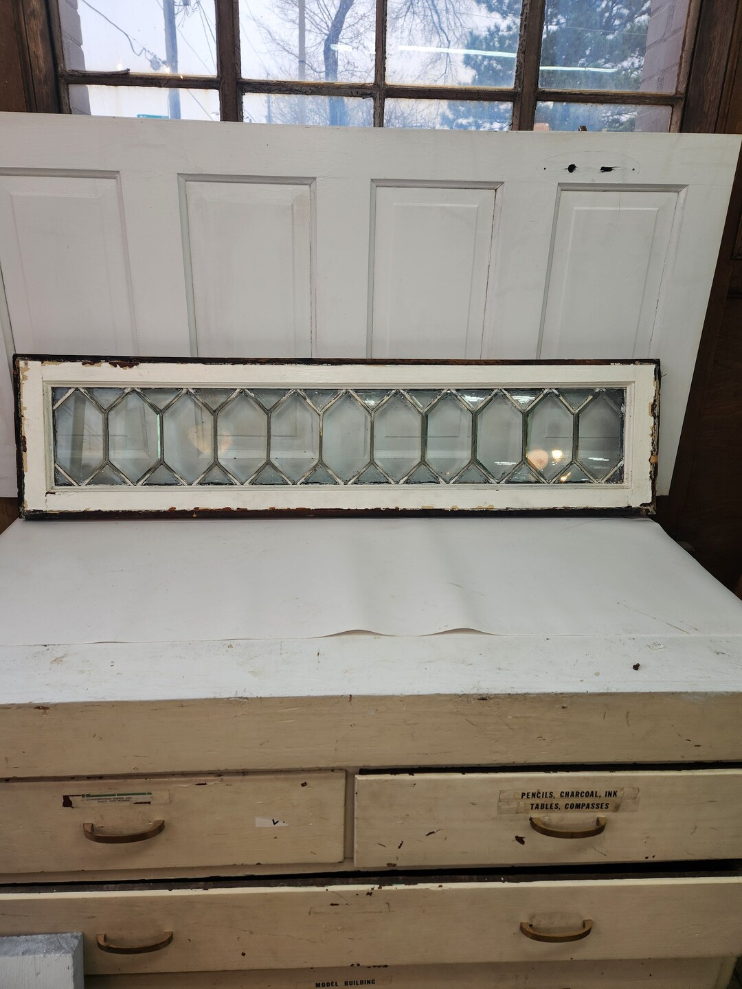 48 Beveled Leaded Glass Transom in Reclaimed Wood Frame - Etsy