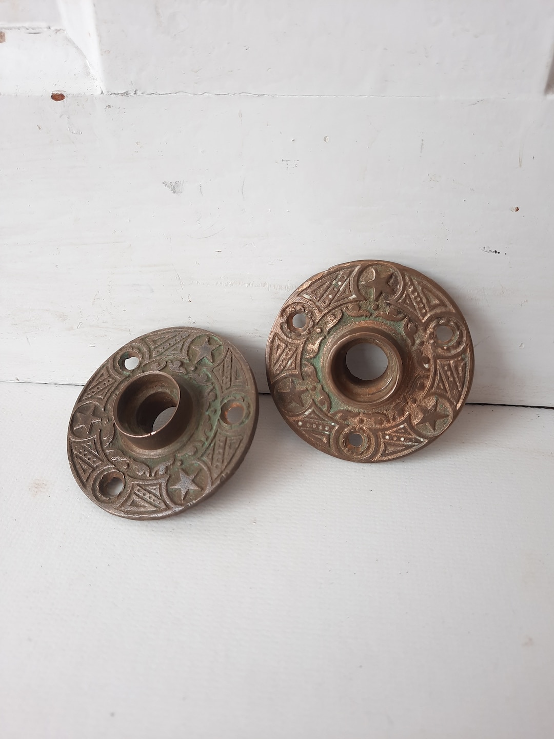 Pair of Antique Star Design Rosettes, Bronze Star Doorknob Rosette ...
