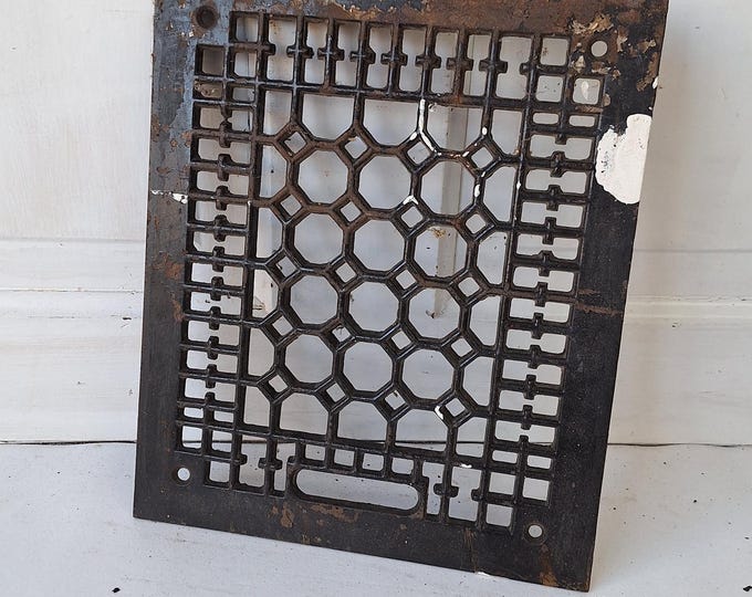 10 X 12" Antique Cast Iron Vent Cover, Vintage Cast Iron Grate, Flower ...