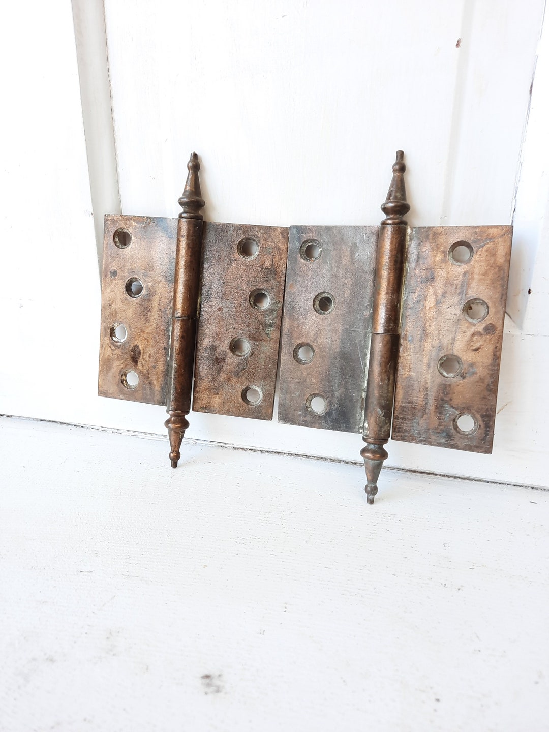 4 1/4" Pair of Steeple Tip Antique Hinges, Vintage Large Door Hinges or ...