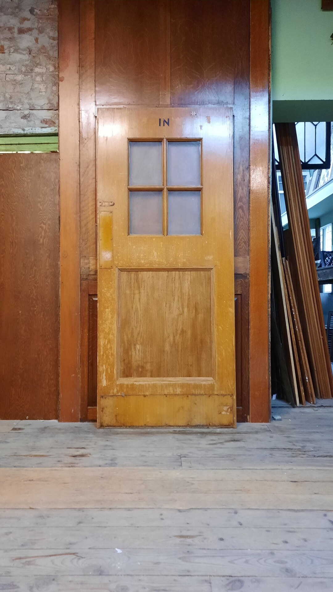 36 X 83" Vintage School Door With Glass, Salvaged Door, Half Lite Glass ...