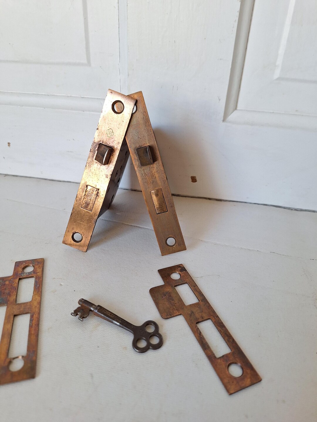 Two Antique Mortise Locks With Skeleton Key, Antique Keyed Door Lock ...