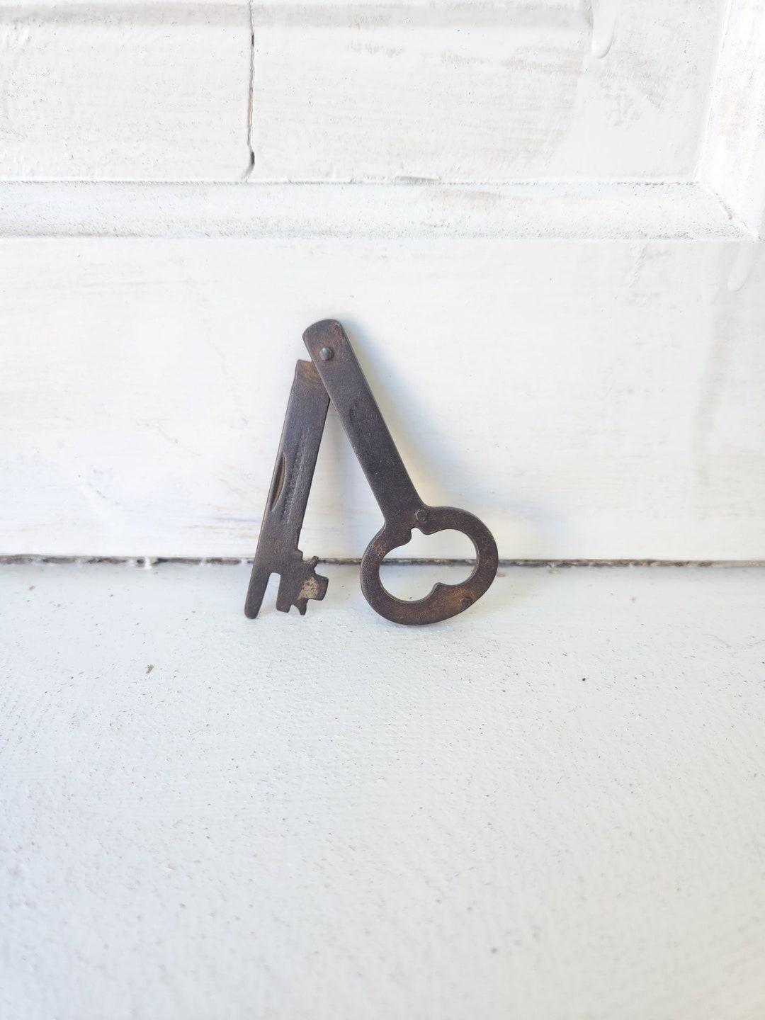 Large Antique Folding Door Key, Victorian Era Iron Folding Skeleton Key ...