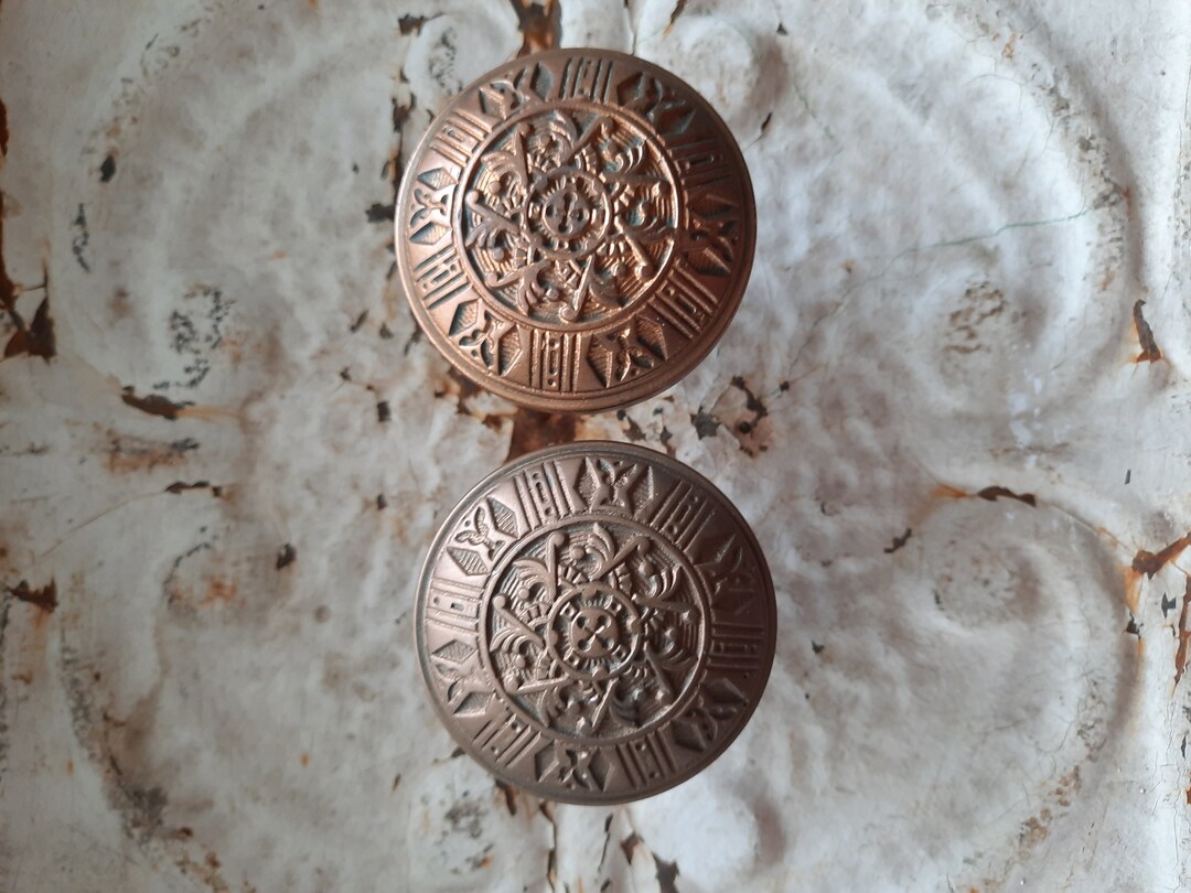 Vernacular Style Antique Bronze Door Knobs, Drum Style Banded Doorknobs, Eastlake Design, Flower ...