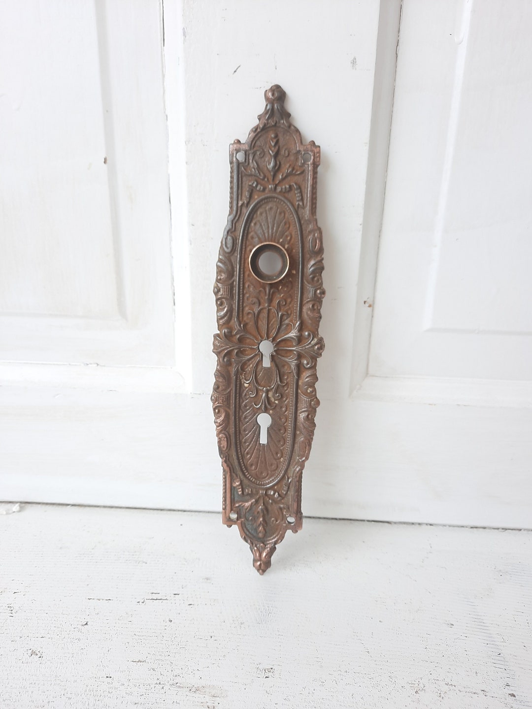 Ornate Cast Iron Entry Door Plate, Front Door Backplate, Exterior Door ...
