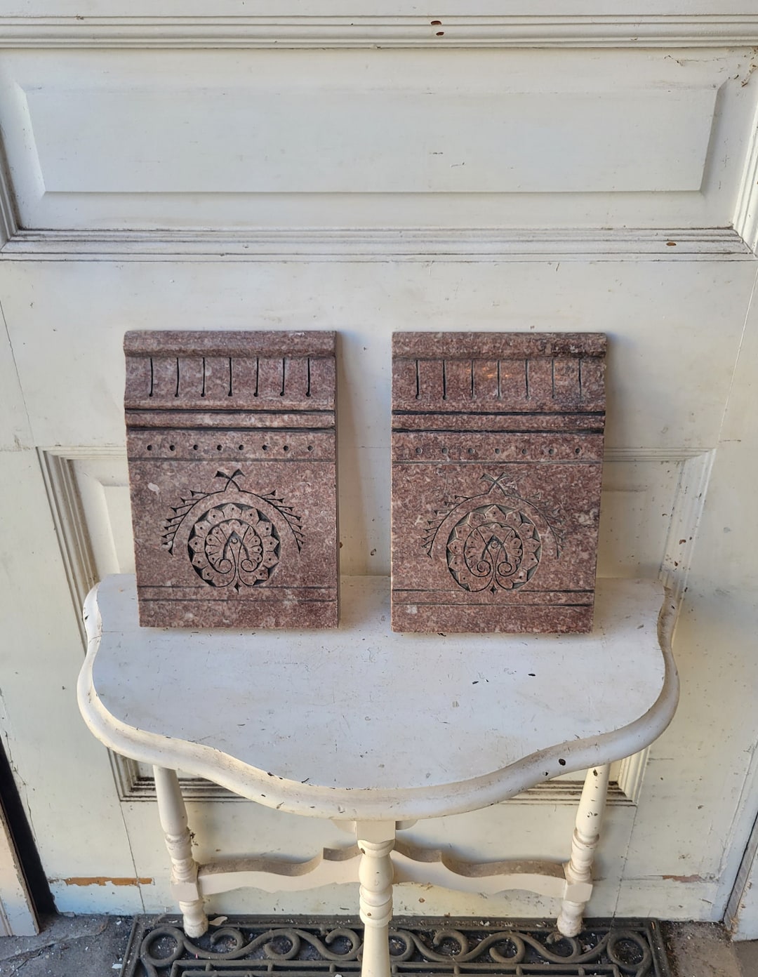 Pair of Etched Granite Plinth Blocks, Etched Antique Marble, Carved ...