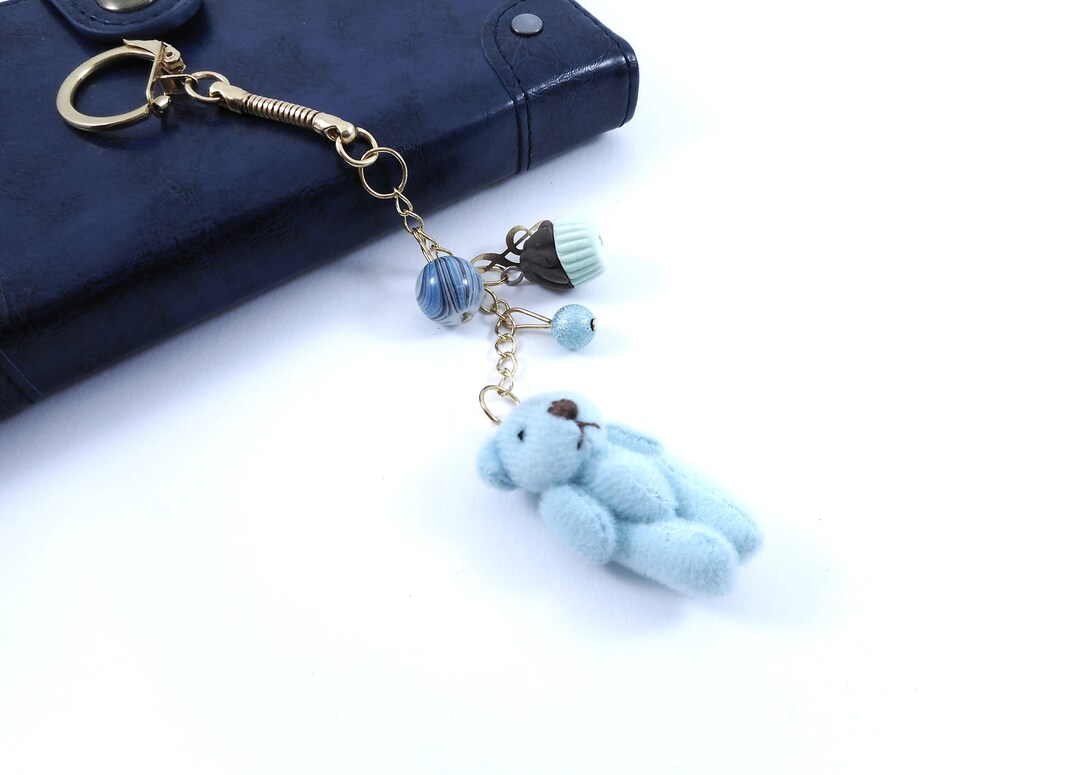 Accessory,blue keychain,golden keychain,blue bear cub,blue pearls ...