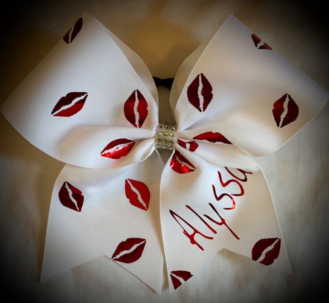 Lipstick KISSES Cheer BOW Hair Bow RED Foil Lips Ask Me to Create ...