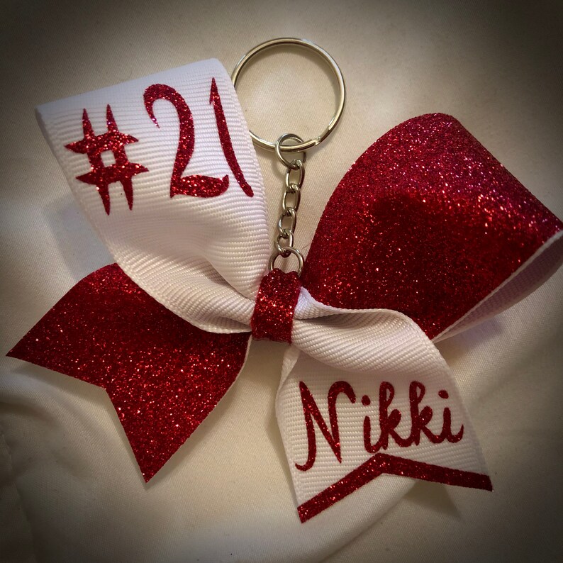 Custom BOW Keychain Cheer GIFT Mini Bow Keychain Any Text Any Color ASK ...