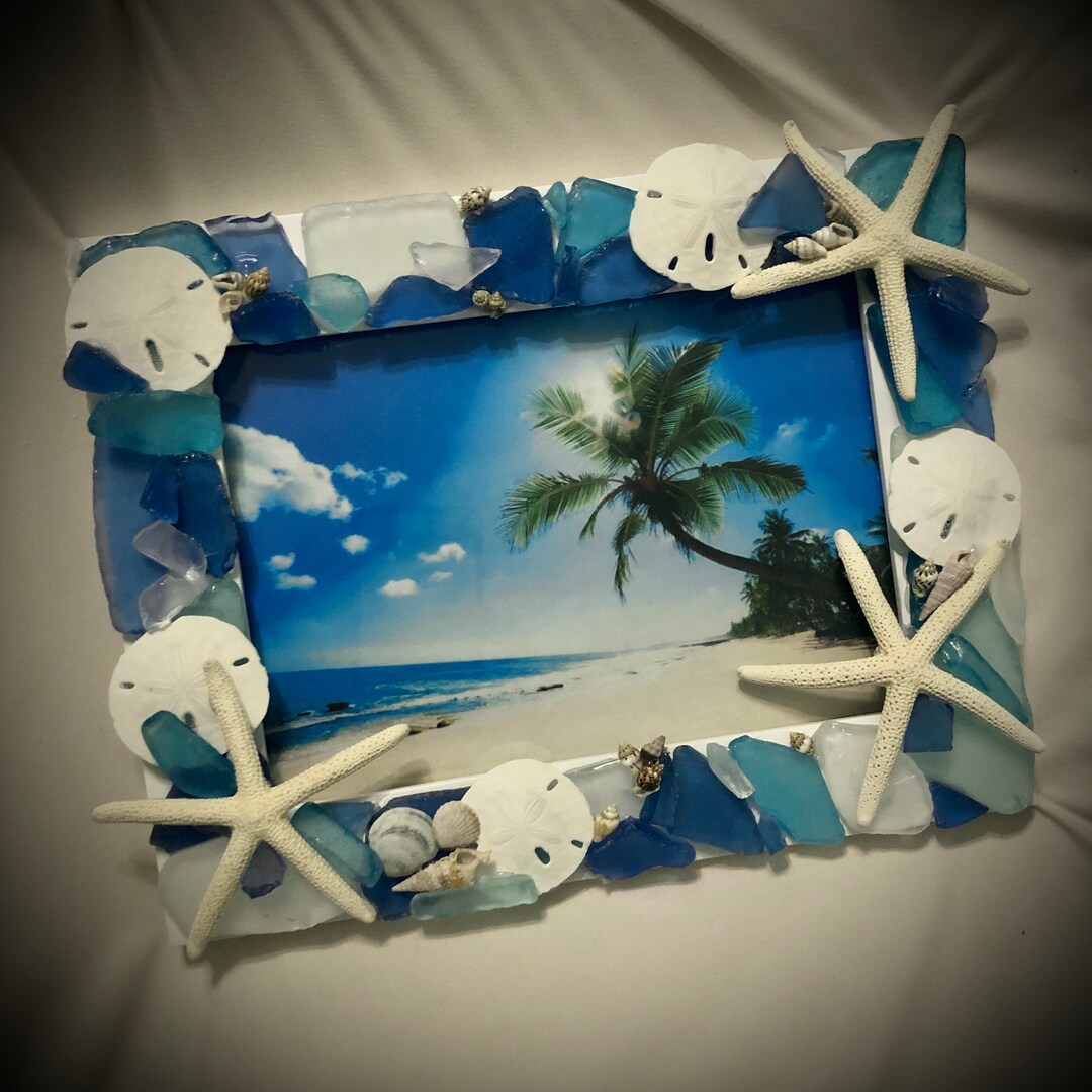Life's a BEACH Photo Frame~5x7 Starfish, Sand Dollars, Sea Glass, Faux ...