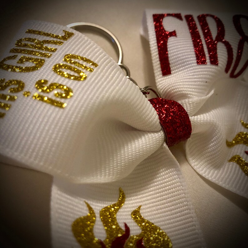 Girl on FIRE Cheer Bow Keychain ANY Text/color Cheer Gift Mini | Etsy