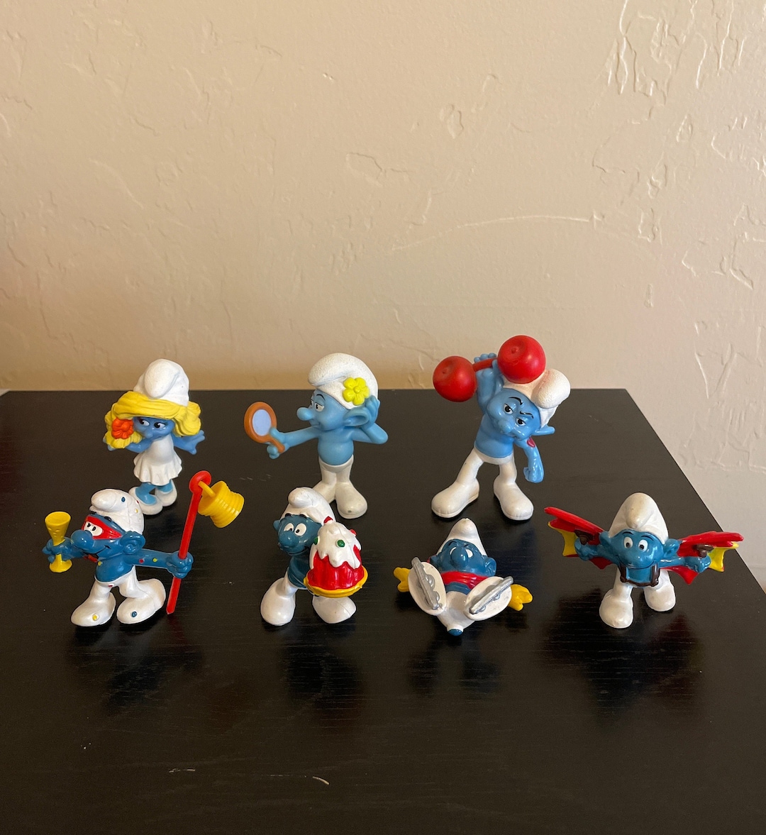 Vintage Smurf Figures Lot of 7 Figures Ice Skater, Hang Glider, Cake ...