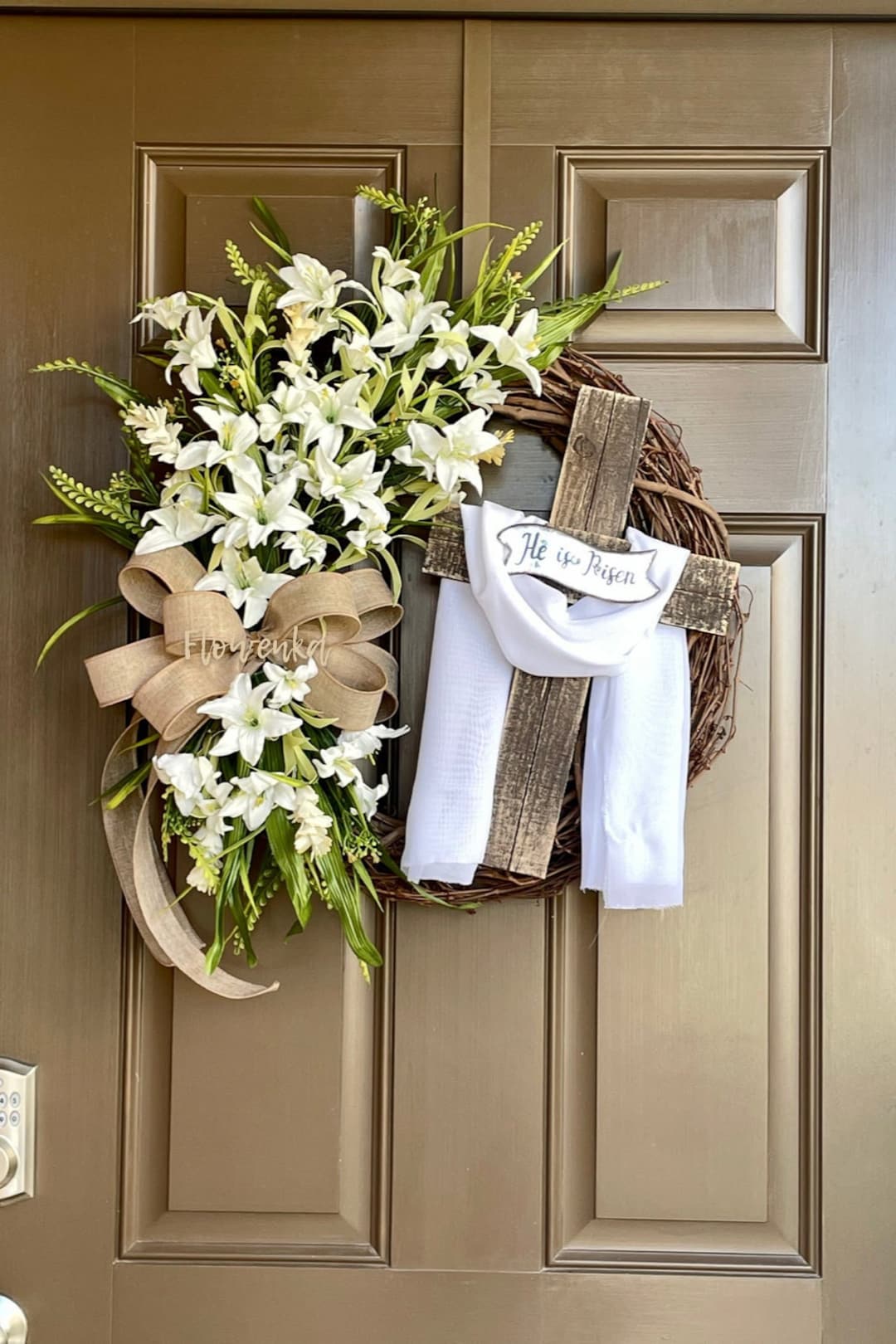 Easter Wreath With Cross He is Risen Easter Wreath Rustic Grapevine Easter Wreath easter ...