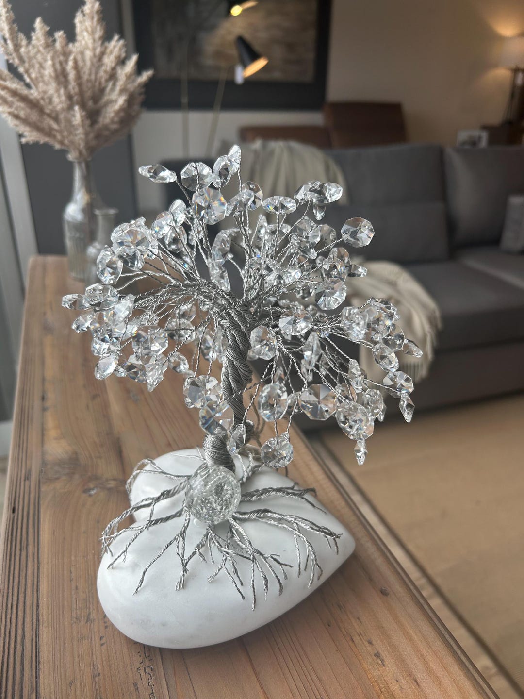 Blingy Crystal Tree of Life in Stainless Steel on White Heart Stone ...