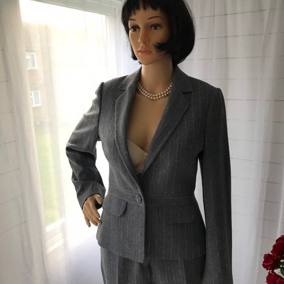 Vintage 80/90s Monsoon Grey with pink stripes wool se… - Gem