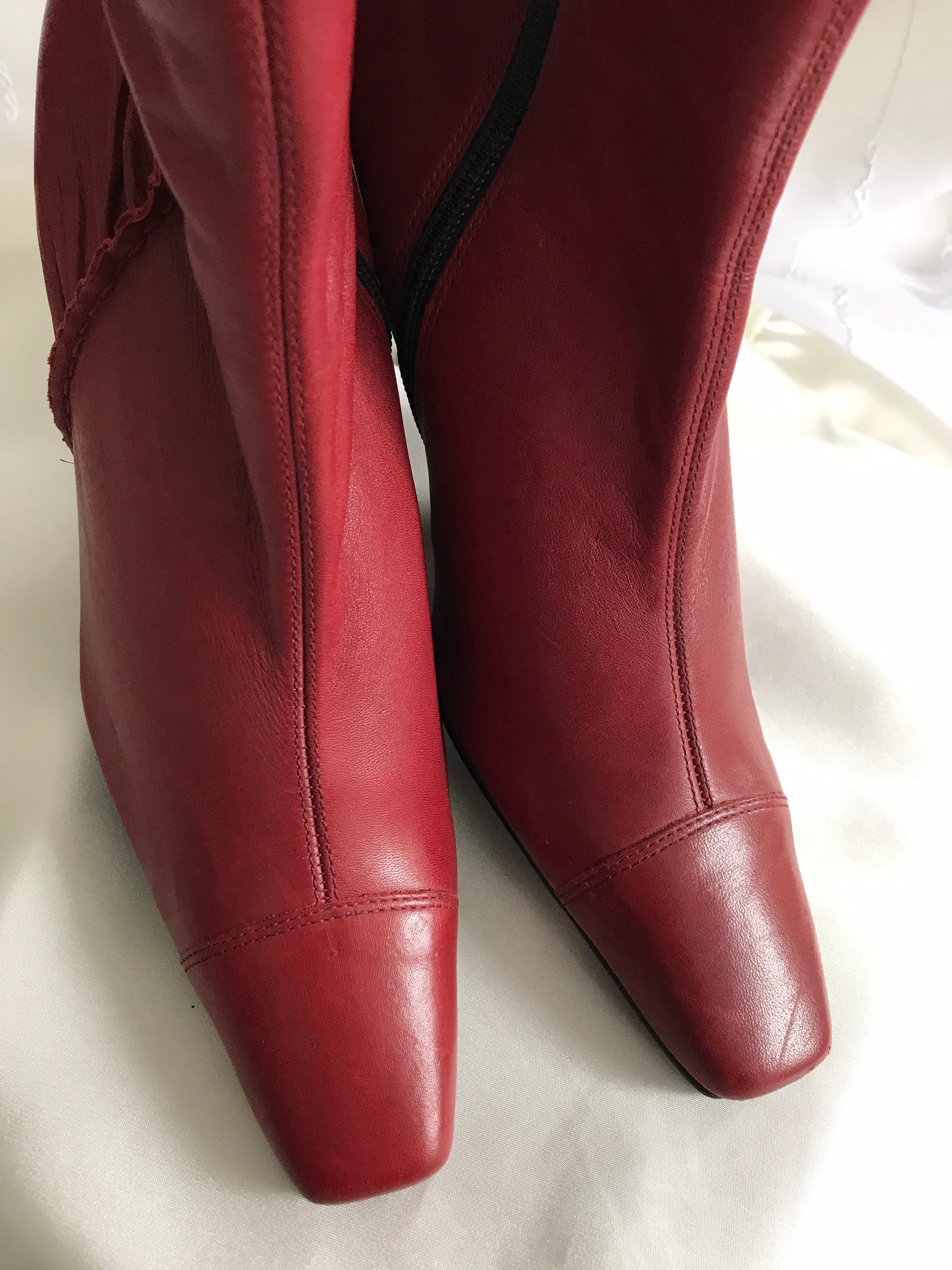 Vintages 1980s 90s Blood Red Real Leather High Heel Pointy Tip Ankle ...