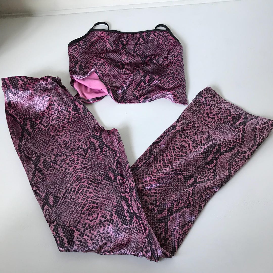 Vintage Women Snakeskin Flared Pants and Crop High Waisted Pants, Snake ...