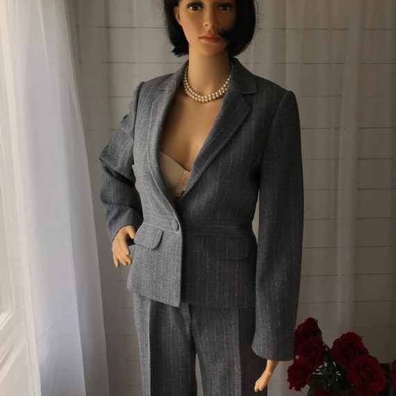 Vintage 80/90s Monsoon Grey with pink stripes wool se… - Gem